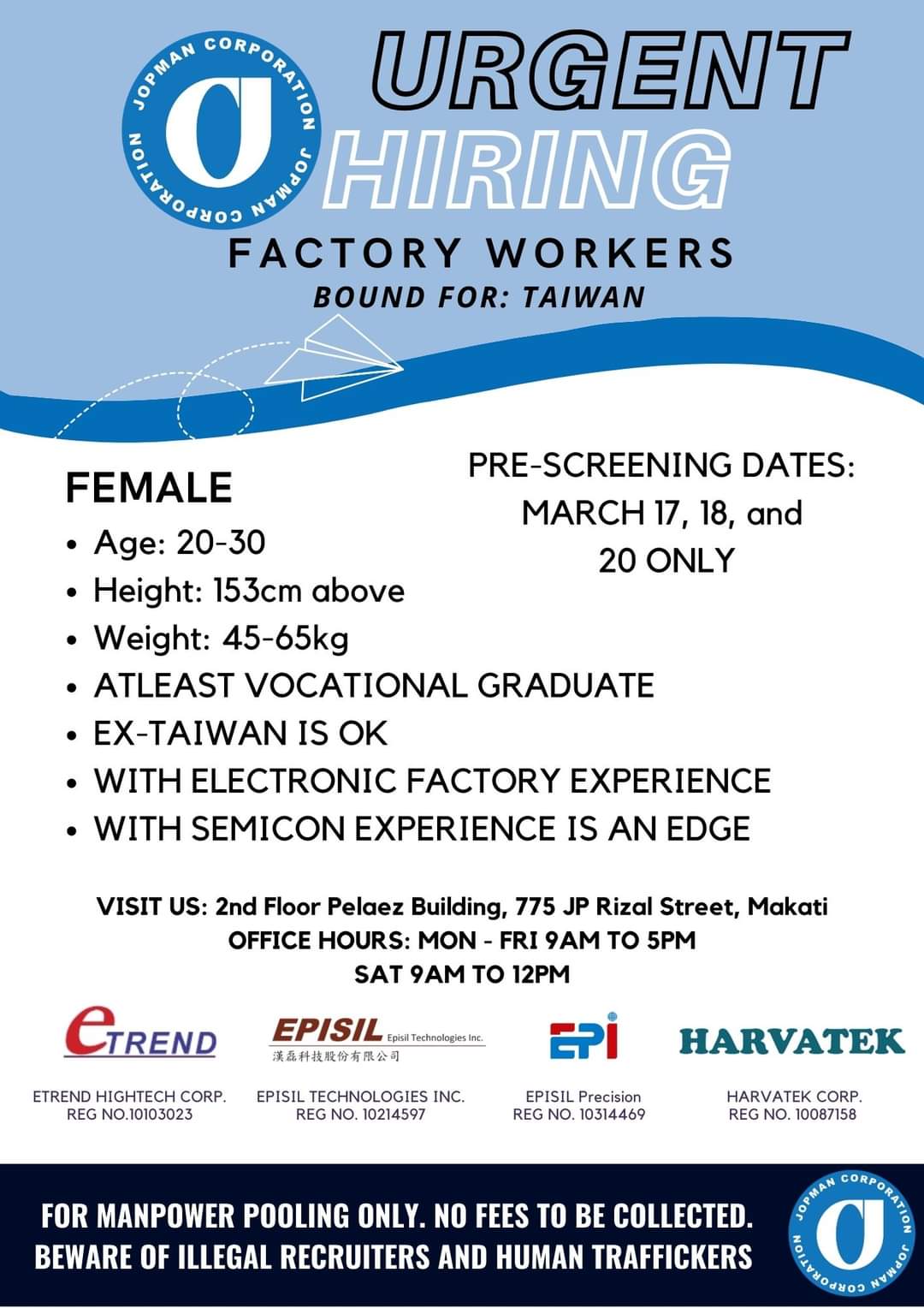 Jopman Corporation is now Hiring Factory Workers for Episil ...