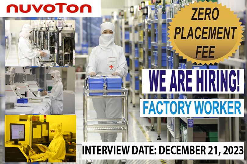 Taiwan Hiring Factory Workers for Nuvoton Technology Corp. | Zero ...