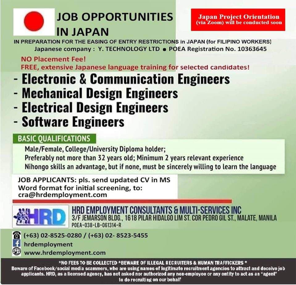 Japan Hiring: Mechanical Design Engineers under HRD Employment ...