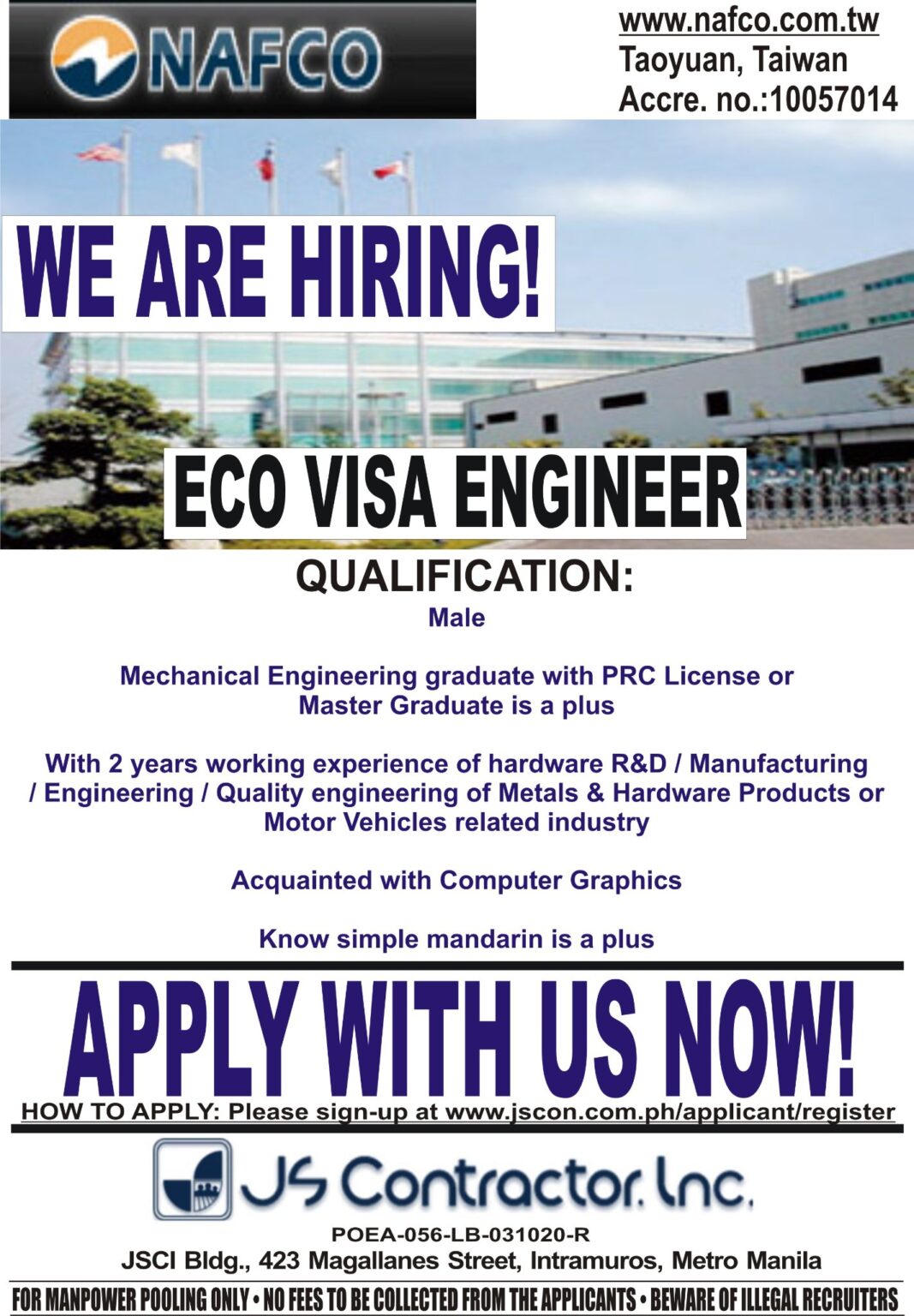 JS Contractor Hiring: CNC Operator for NAFCO