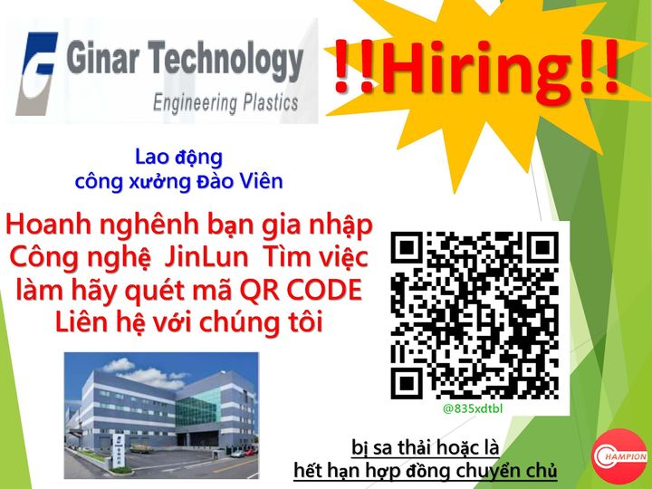 Ginar Technology now Hiring Transfer Factory Workers