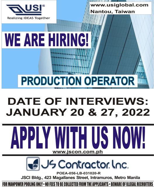 JS Contractor Inc. is now Hiring Factory Workers and Assistant ...