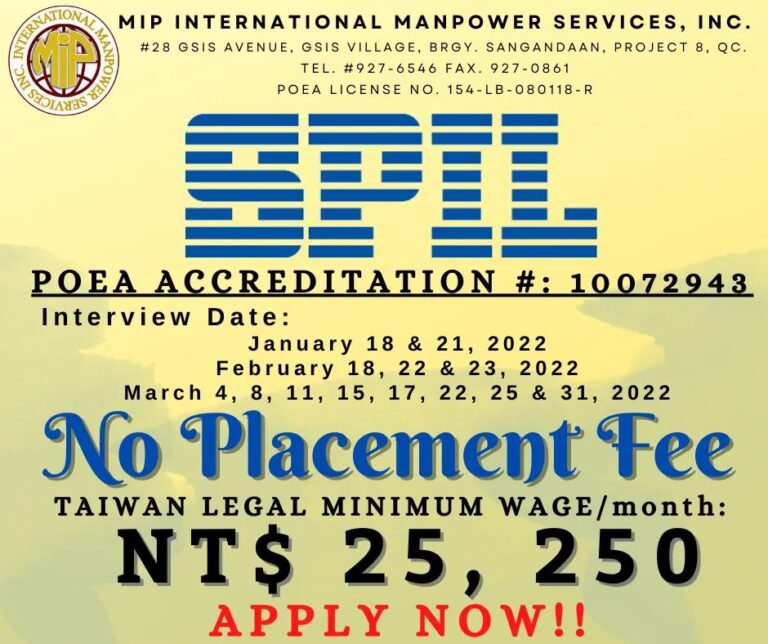 MIP Int'l Manpower Agency is now Hiring Factory Workers for SPIL Company