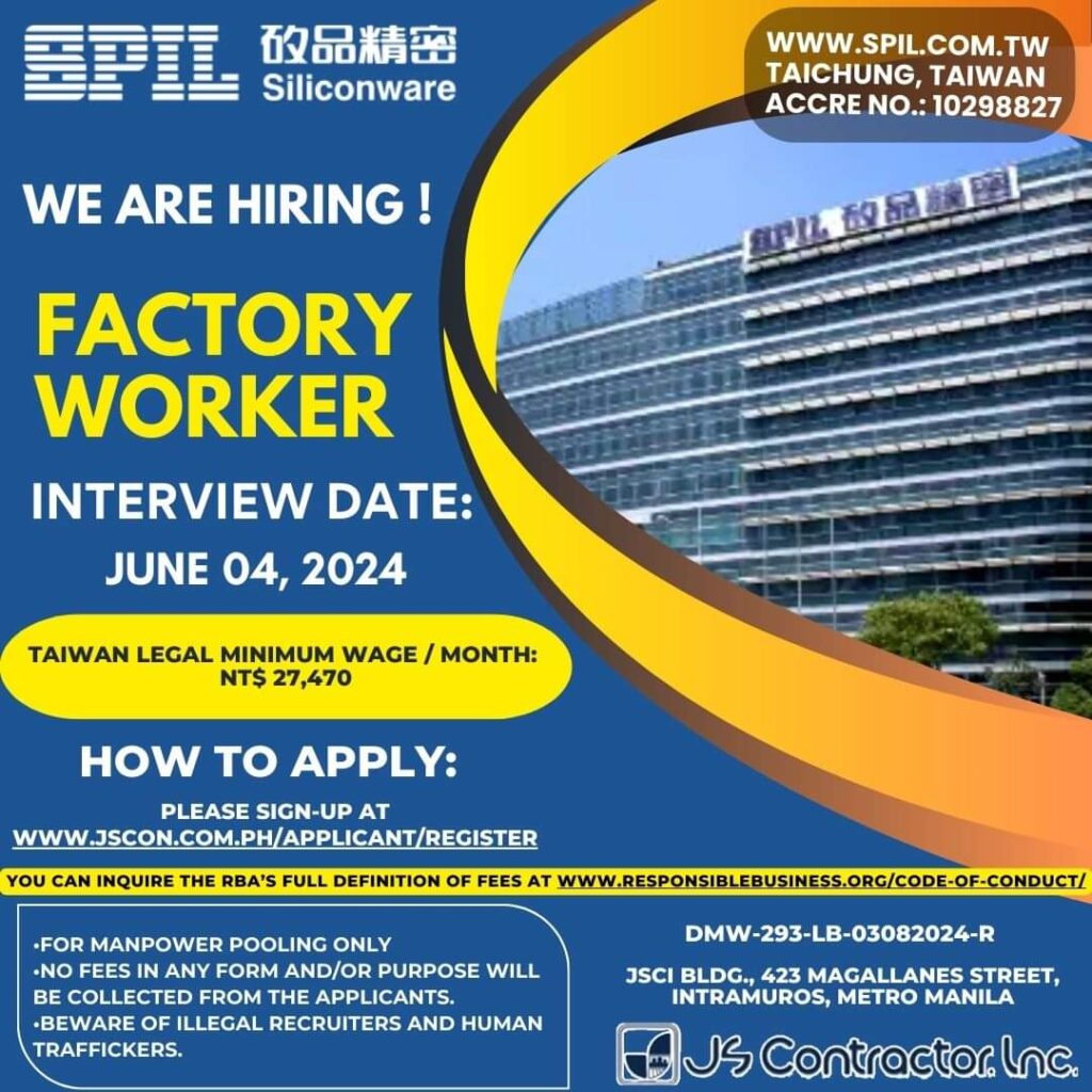 Now Hiring Factory Workers for SPIL Company