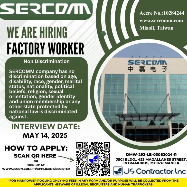 Taiwan is now Hiring Production Operators for Sercomm Corporation