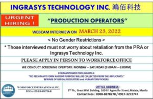 Ingrasys Technology Inc., is now Hiring Production Operator under ...
