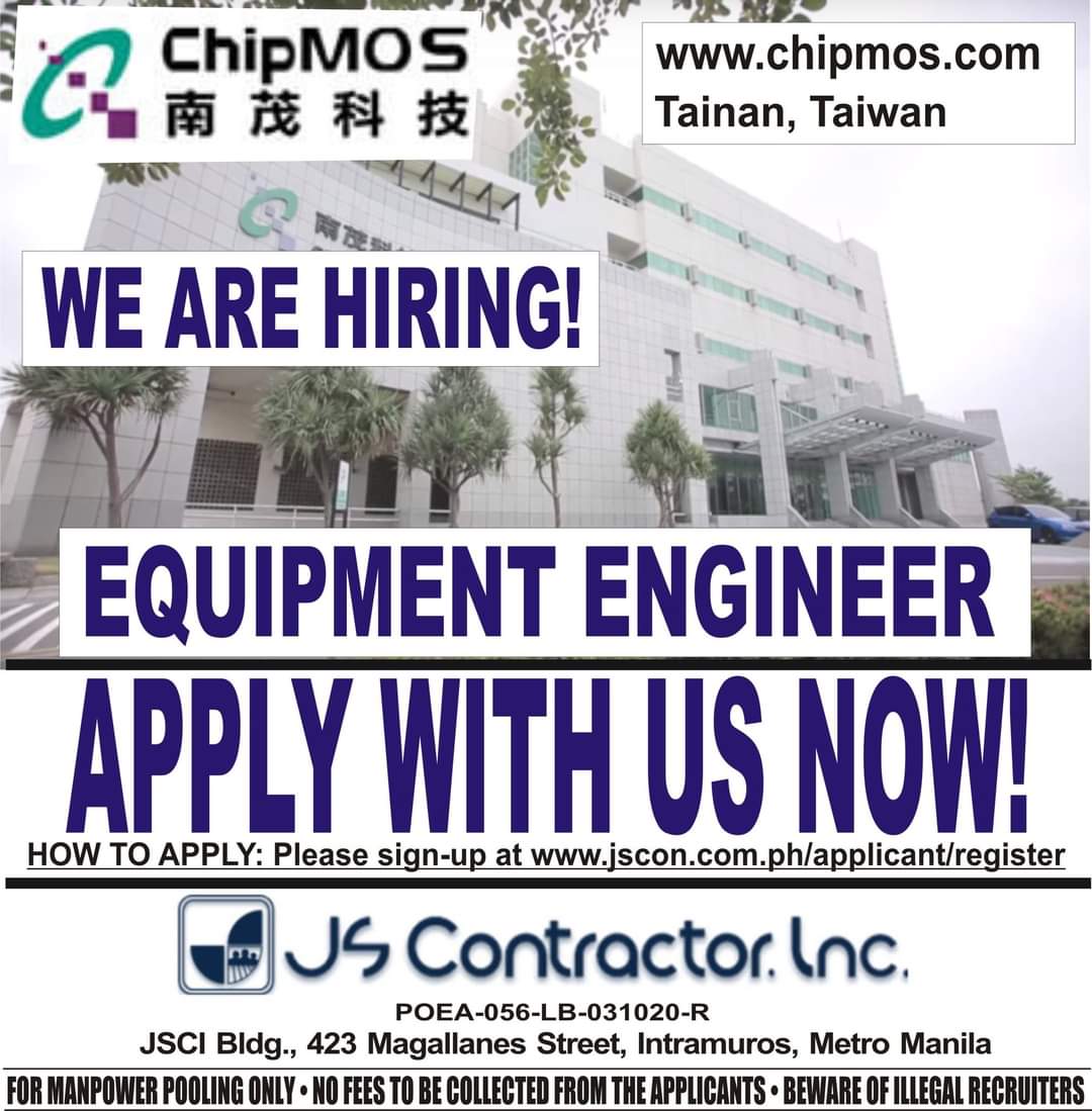 Hiring Equipment Engineers under ChipMos Technologies Inc.