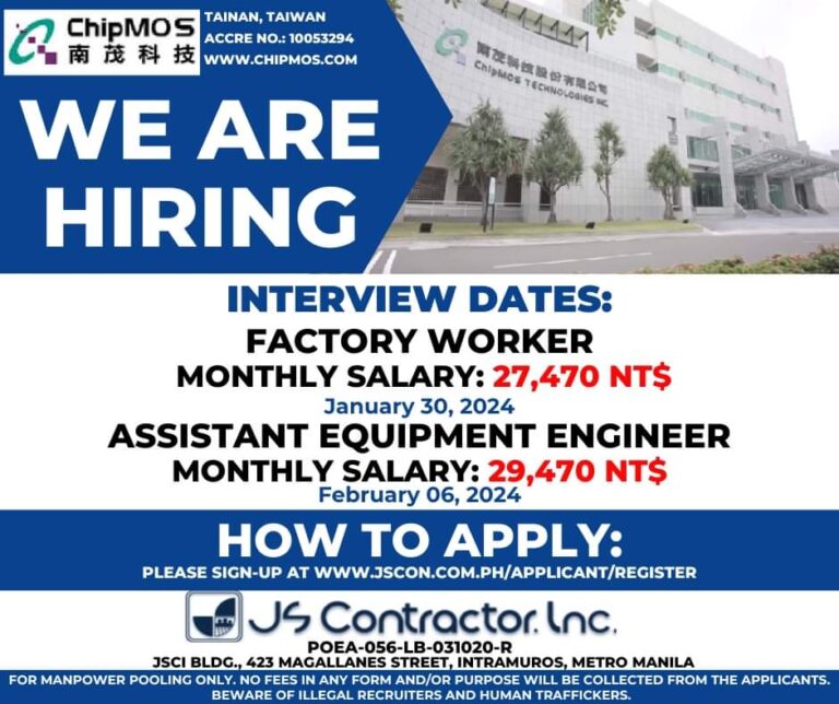 Hiring Production Operator for ChipMos Technologies Inc. under JS ...