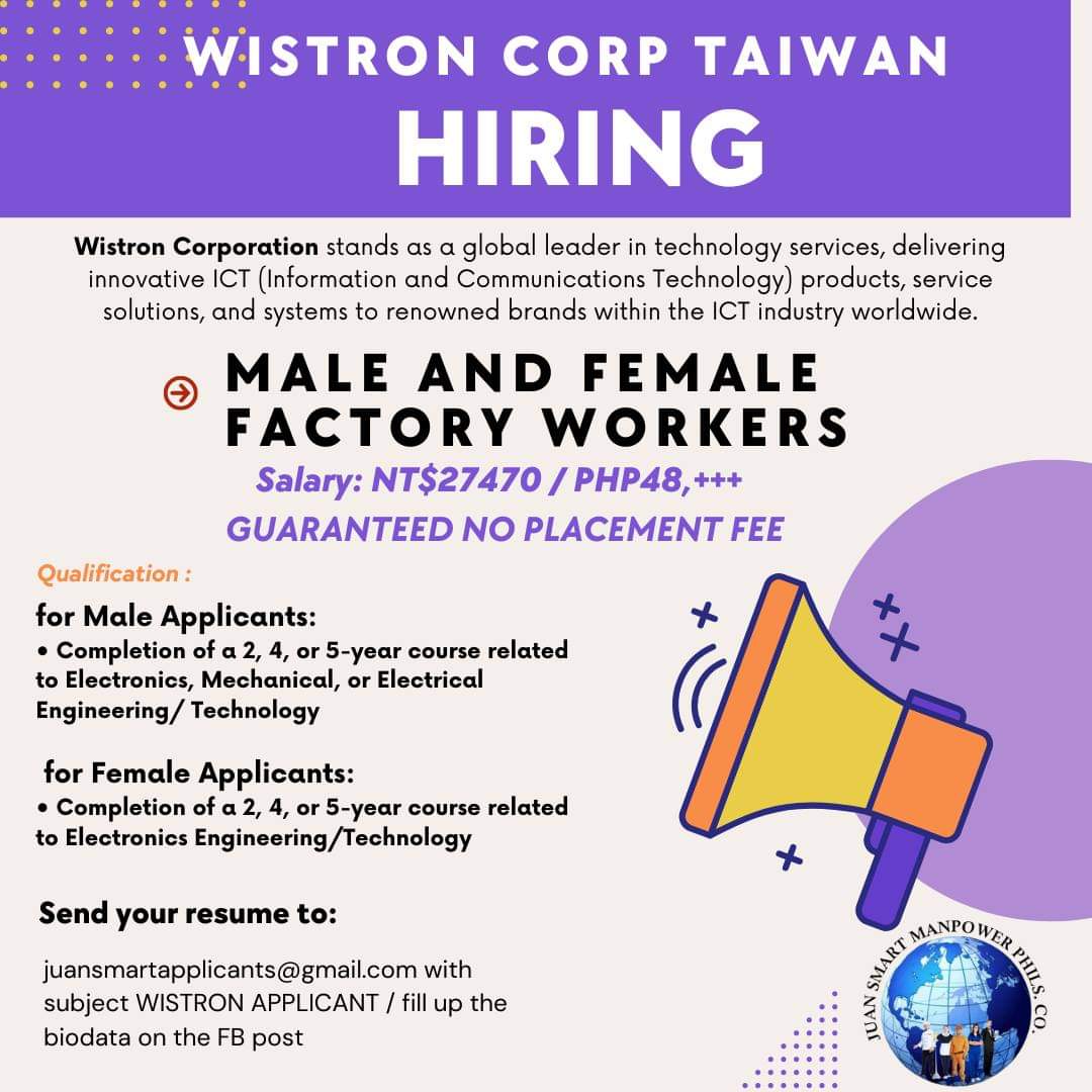 Hiring Factory Workers for Wistron Corporation
