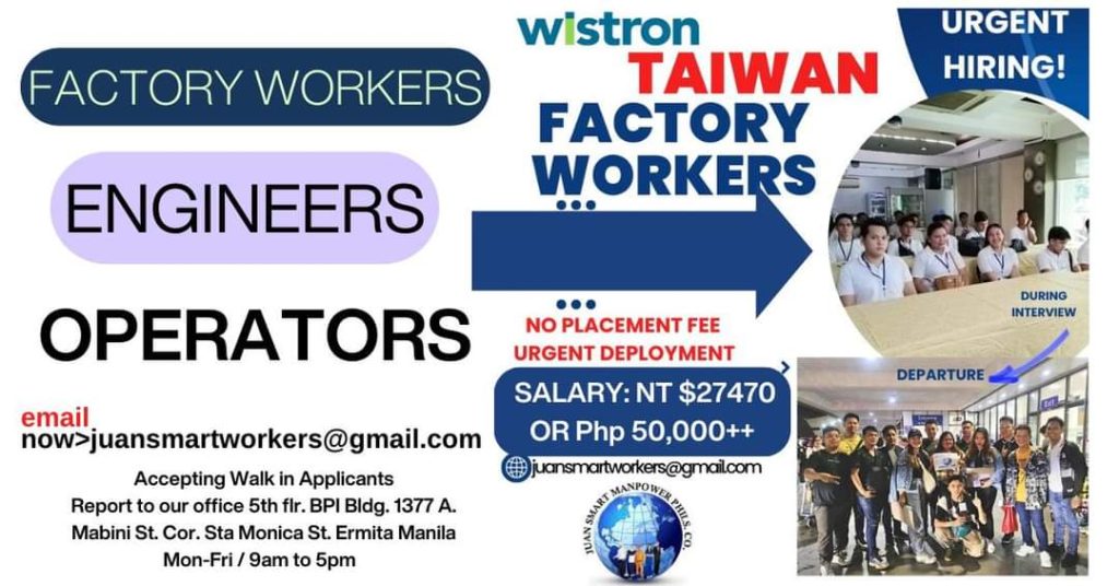 Hiring Factory Workers for Wistron Corporation