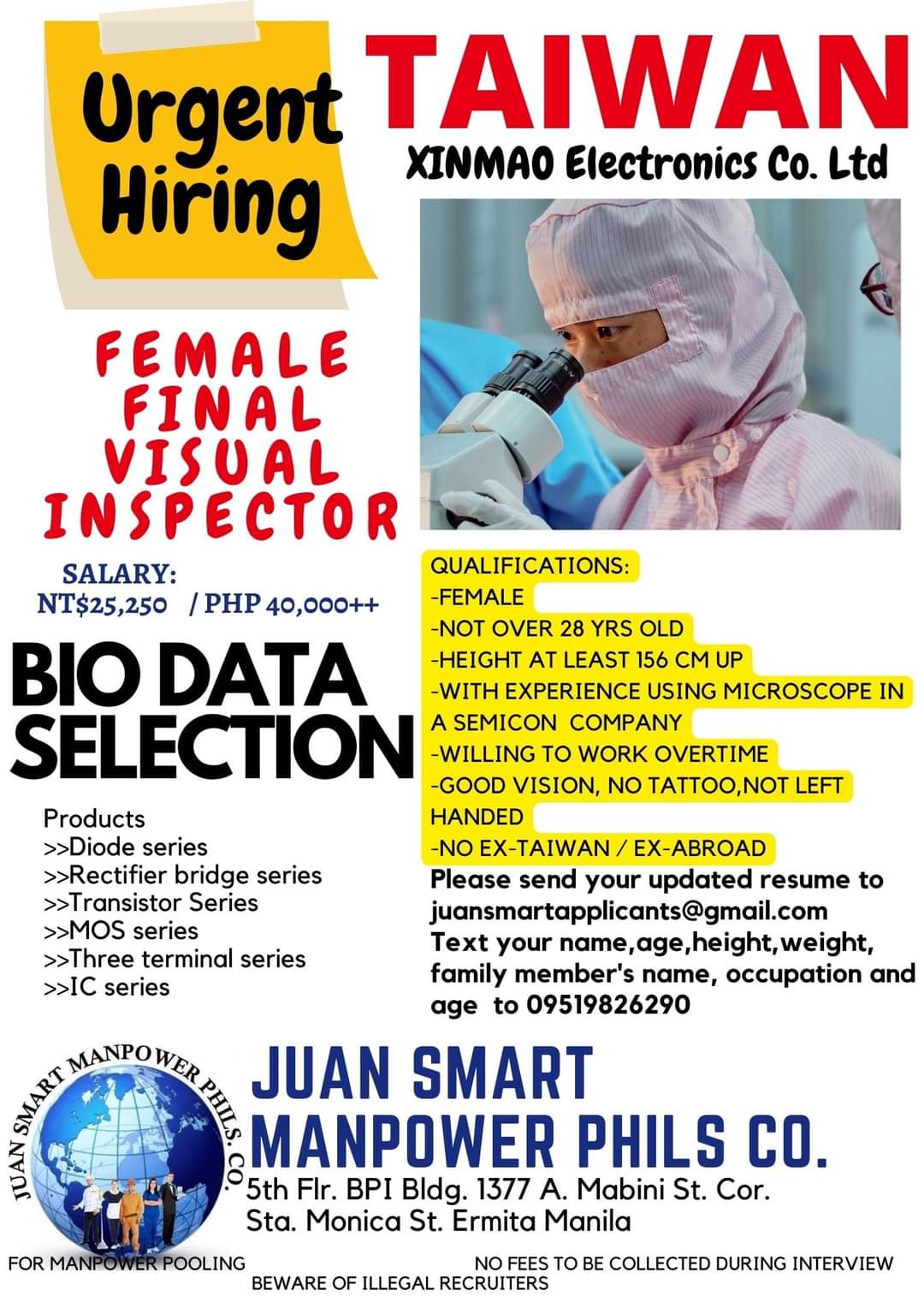 Biodata Selection Visual Inspector for Xinmao Electronics Co. Ltd ...