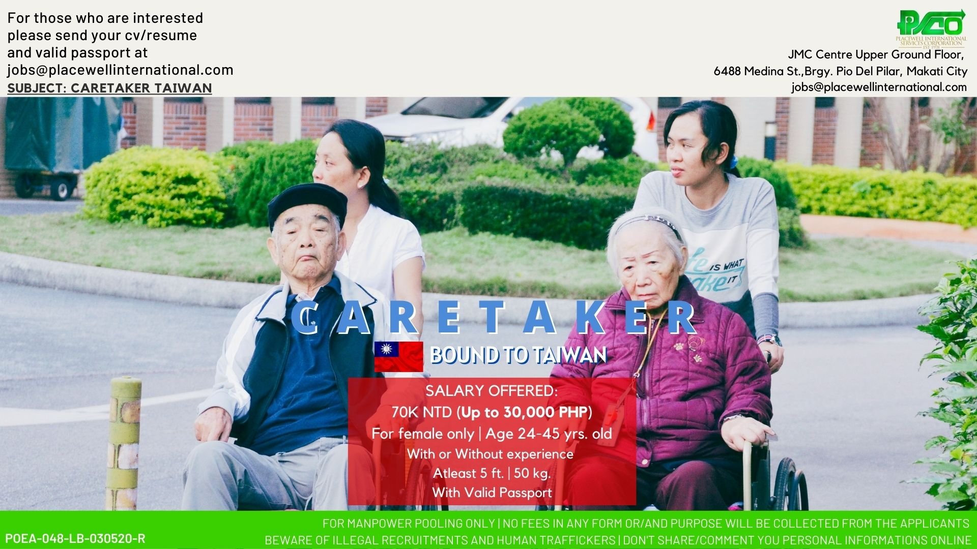 Hiring Caretaker Bound To Taiwan Under Placewell International Services Hiring Caretaker Bound To Taiwan Under Placewell International Services