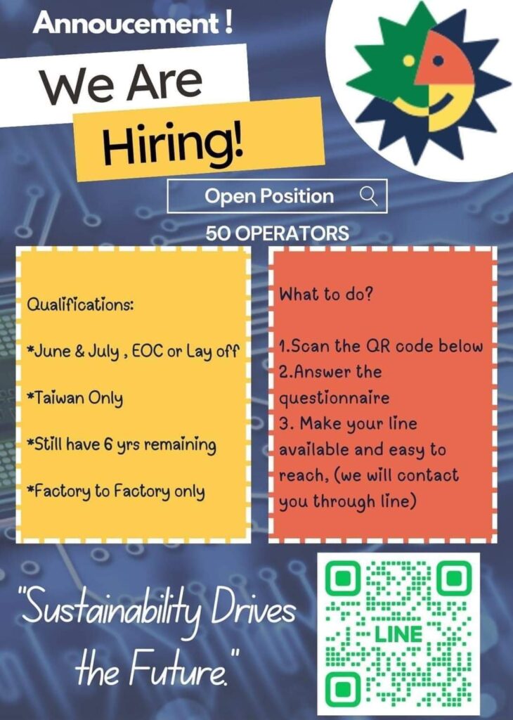 Hiring Transfer Factory Workers for ASE Kaohsiung