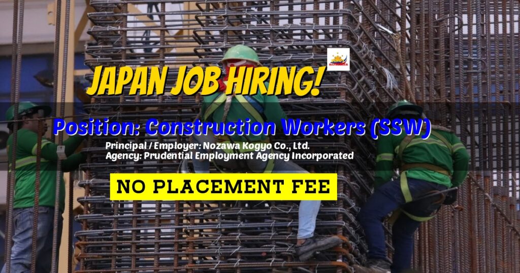 Hiring Construction Workers (SSW) for Nozawa Kogyo Co., Ltd.
