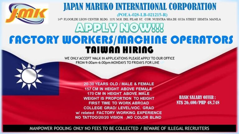 Hiring Factory Workers / Machine Operator under Japan Maruko ...