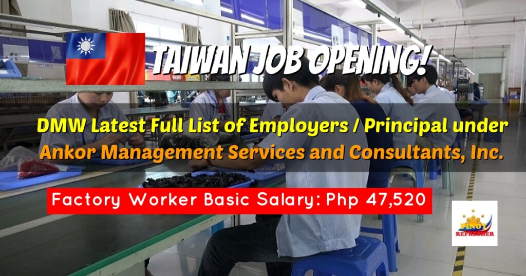 DMW Latest List of Principals / Employers bound to Taiwan under Ankor ...