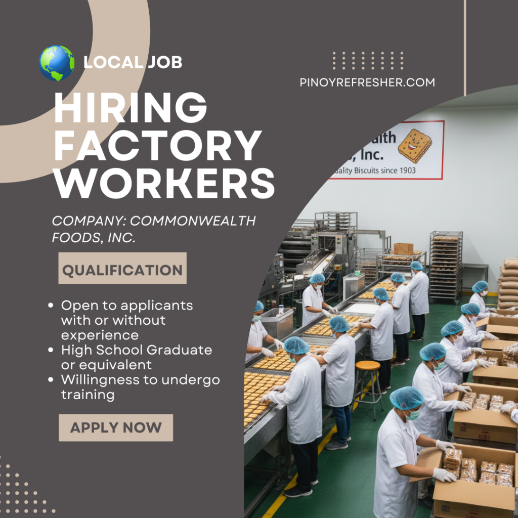 Local Job Hiring: Factory Worker (Machine Operator) for Commonwealth ...