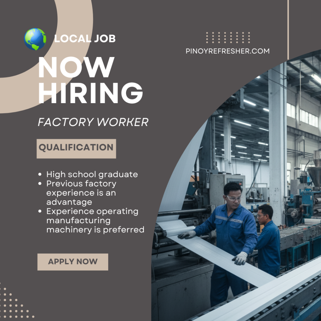 Factory Worker (Machine Operator) Job in Mandaluyong | Cosmopack Inc.