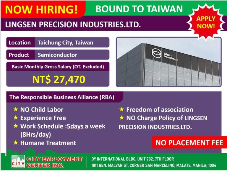 Hiring Factory Workers for Lingsen Precision Industrial Co.
