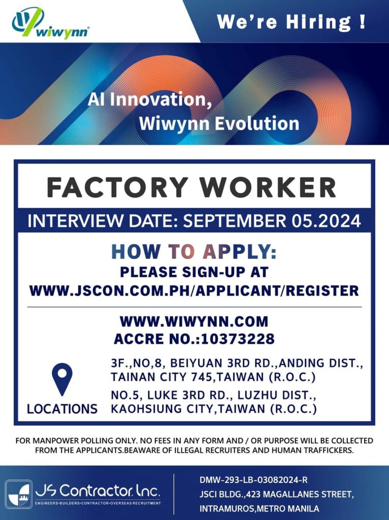 Hiring Factory Workers for Wiwynn Company