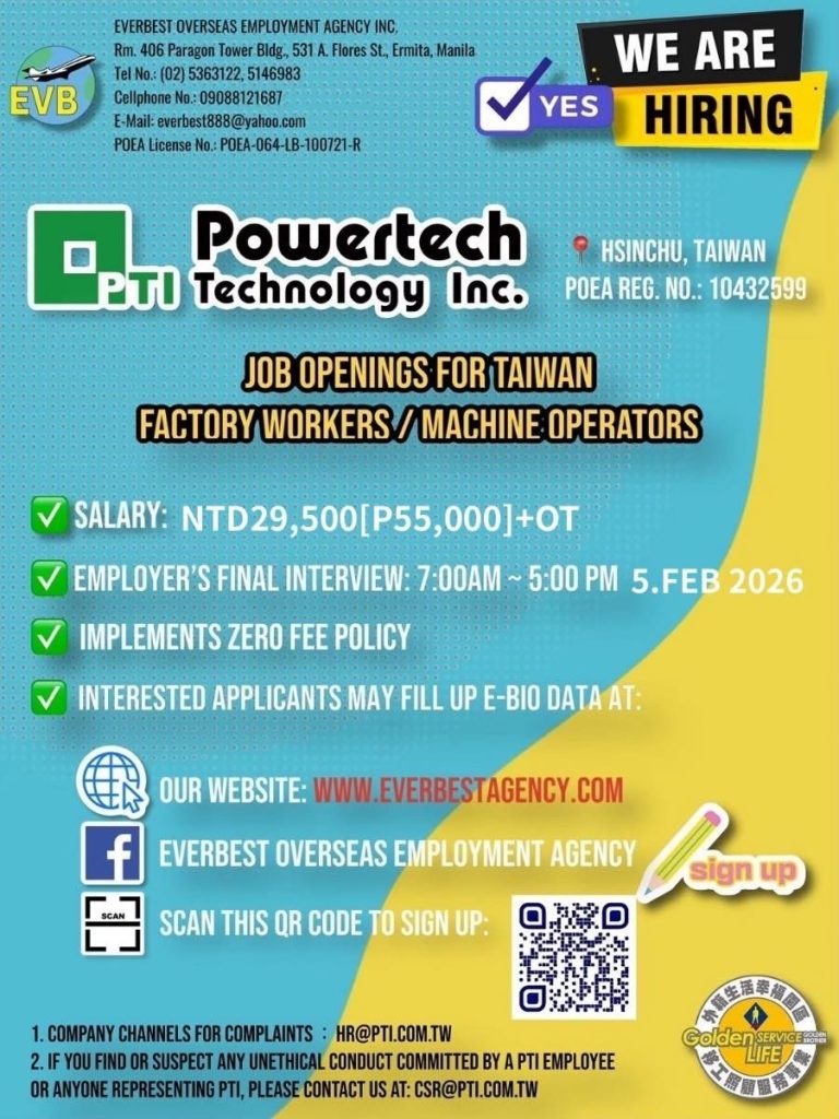 Hiring Factory Workers & Machine Operators for Taiwan | PTI via ...