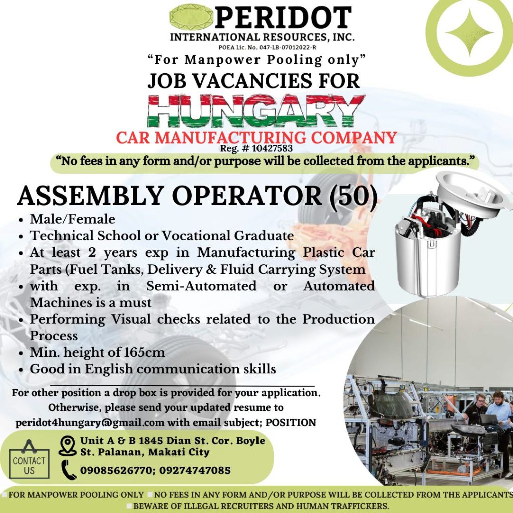 Hiring Assembly Operator bound to Hungary | High School