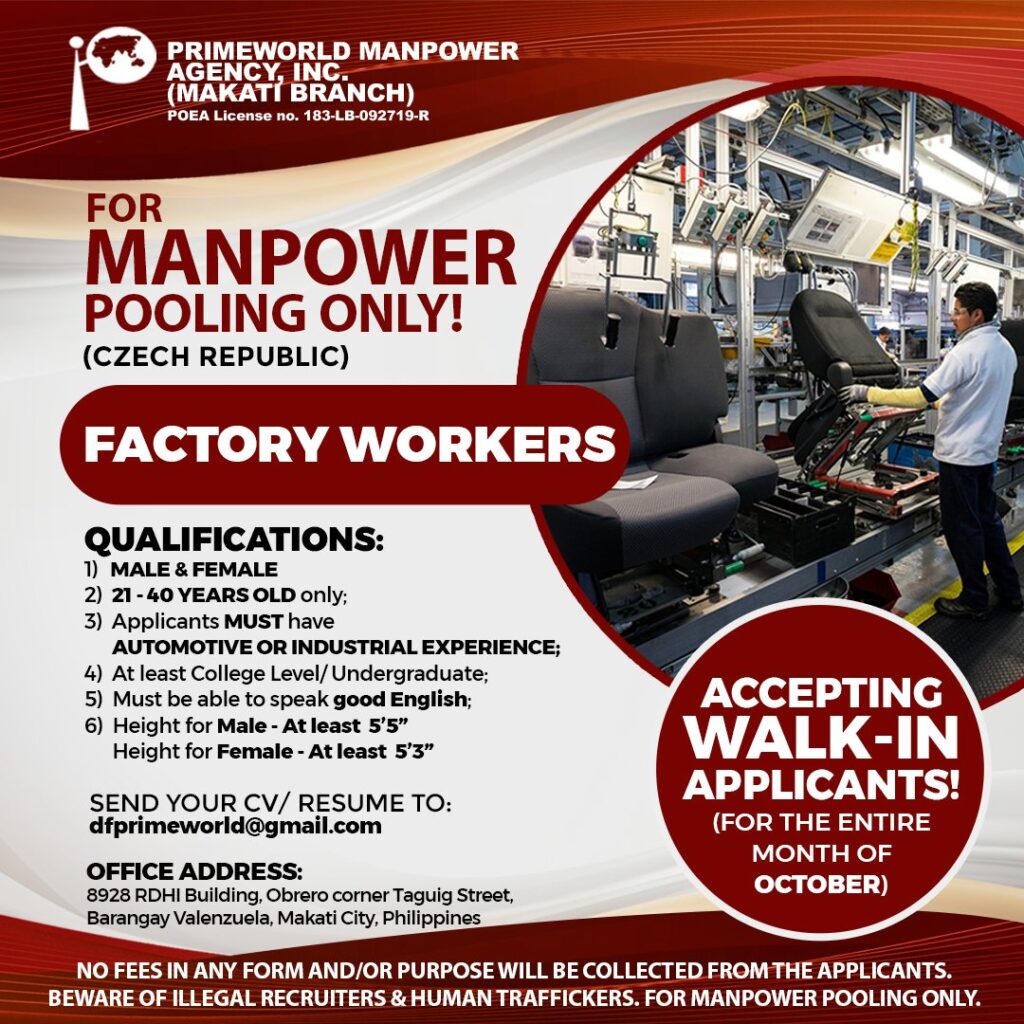 Hiring Factory Workers for Czech Republic | Apply online