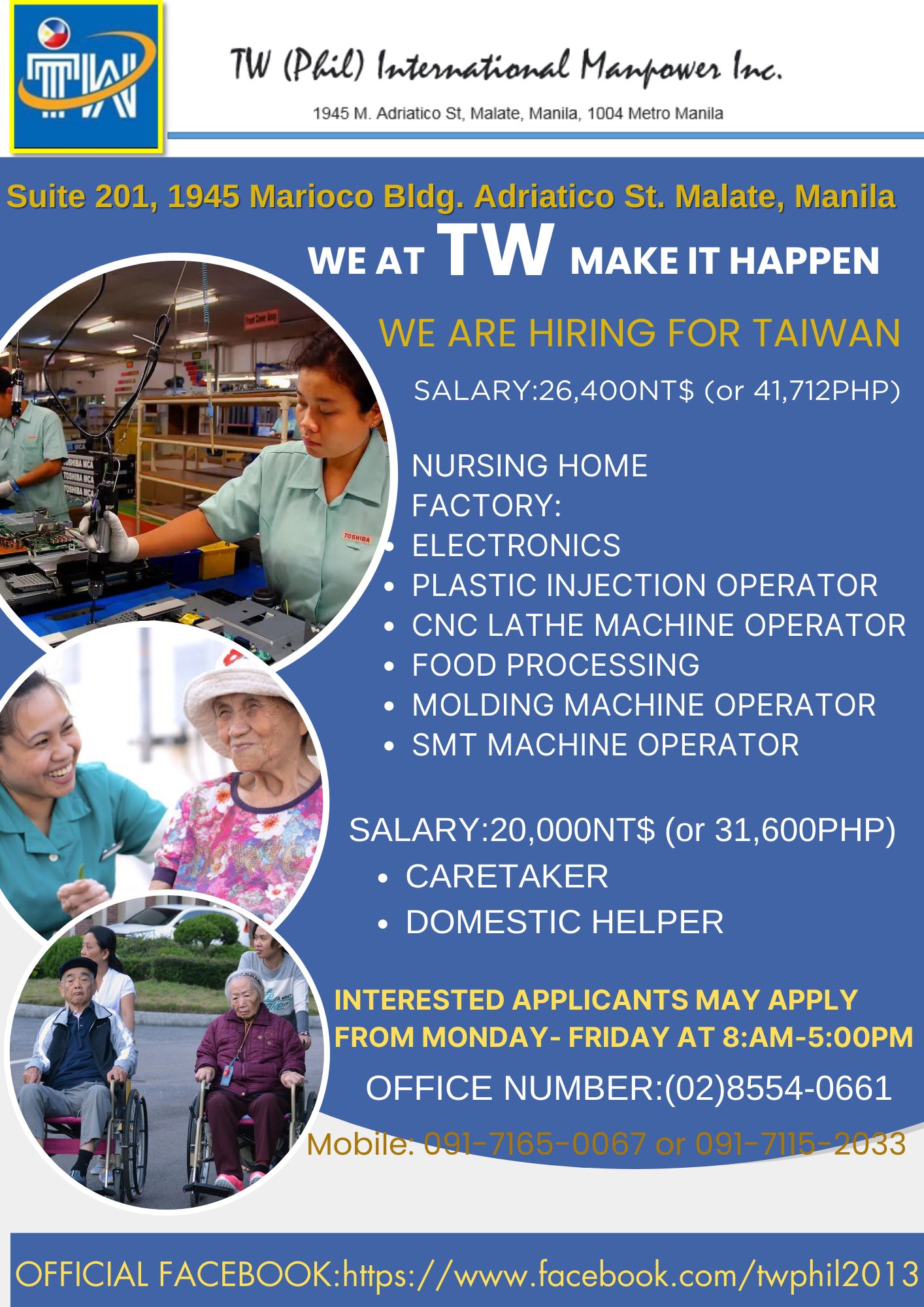 Hiring Workers bound to Taiwan under TW (Phil) International Manpower ...