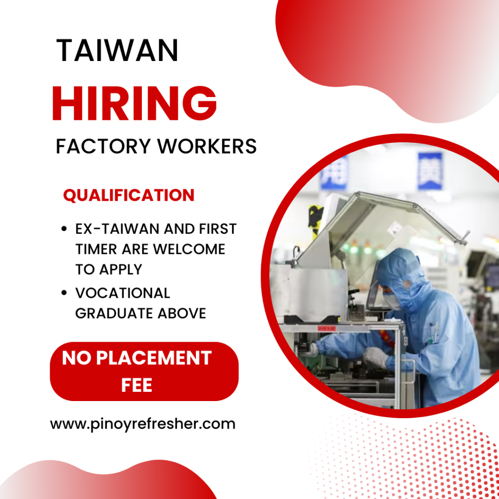 Taiwan Urgent Hiring Factory Workers under City Employment Center
