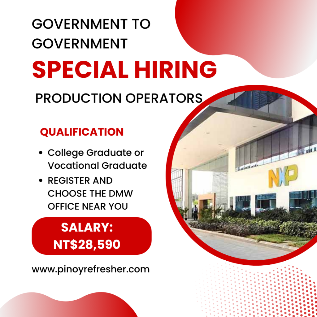 Taiwan Special Hiring Factory Worker for NXP Semiconductor Taiwan Ltd