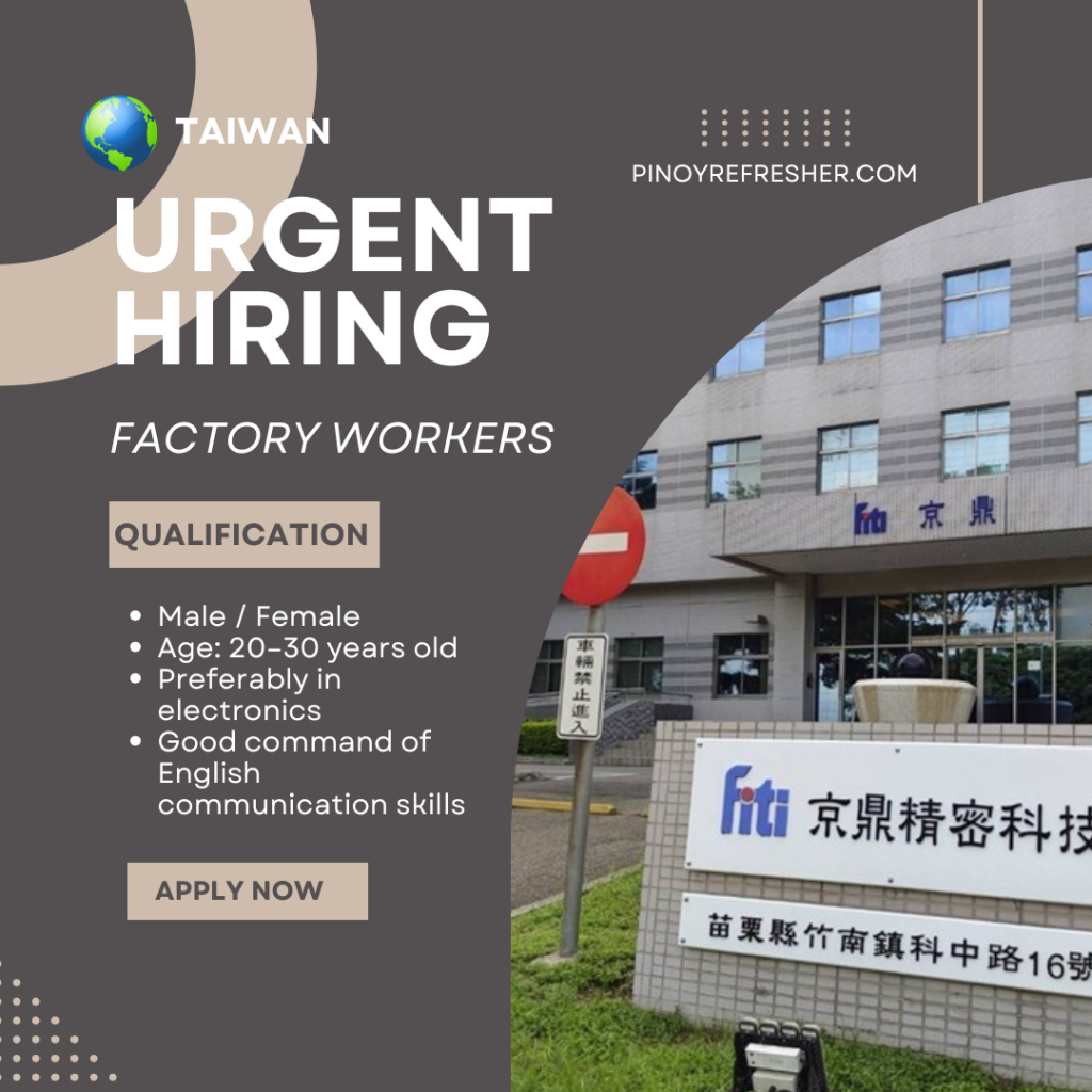 Urgent Hiring: Male & Female Factory Workers for FairTech Corporation ...