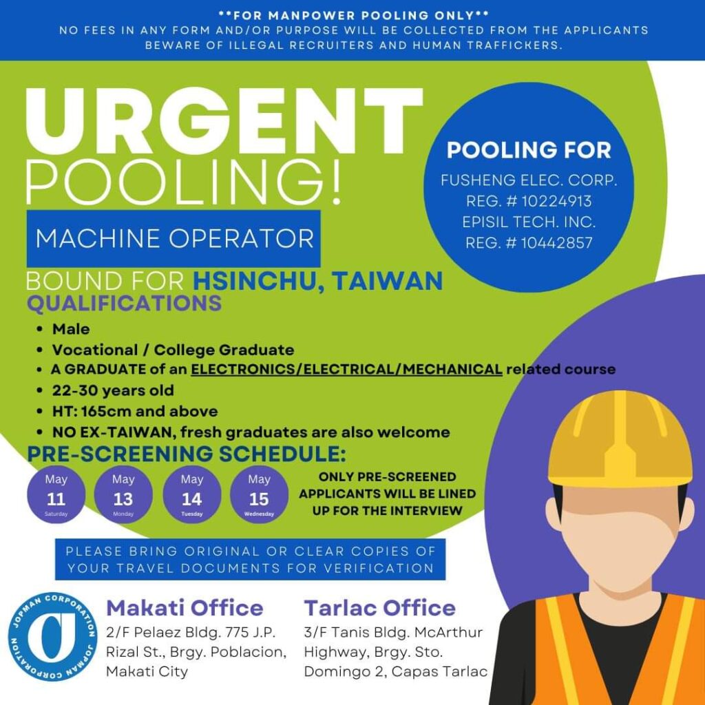 Urgent Hiring Factory Workers under Jopman Corporation