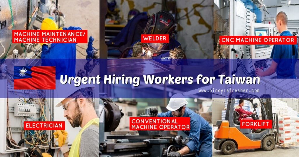 Urgent Hiring Workers for Taiwan under City Employment Center, Inc.