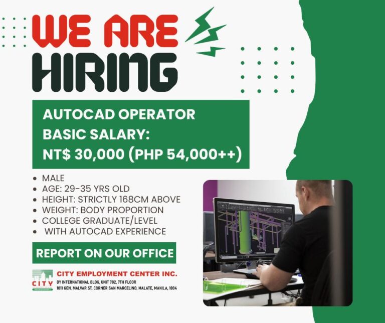 Taiwan Hiring AutoCAD Operator under City Employment Center, Inc ...