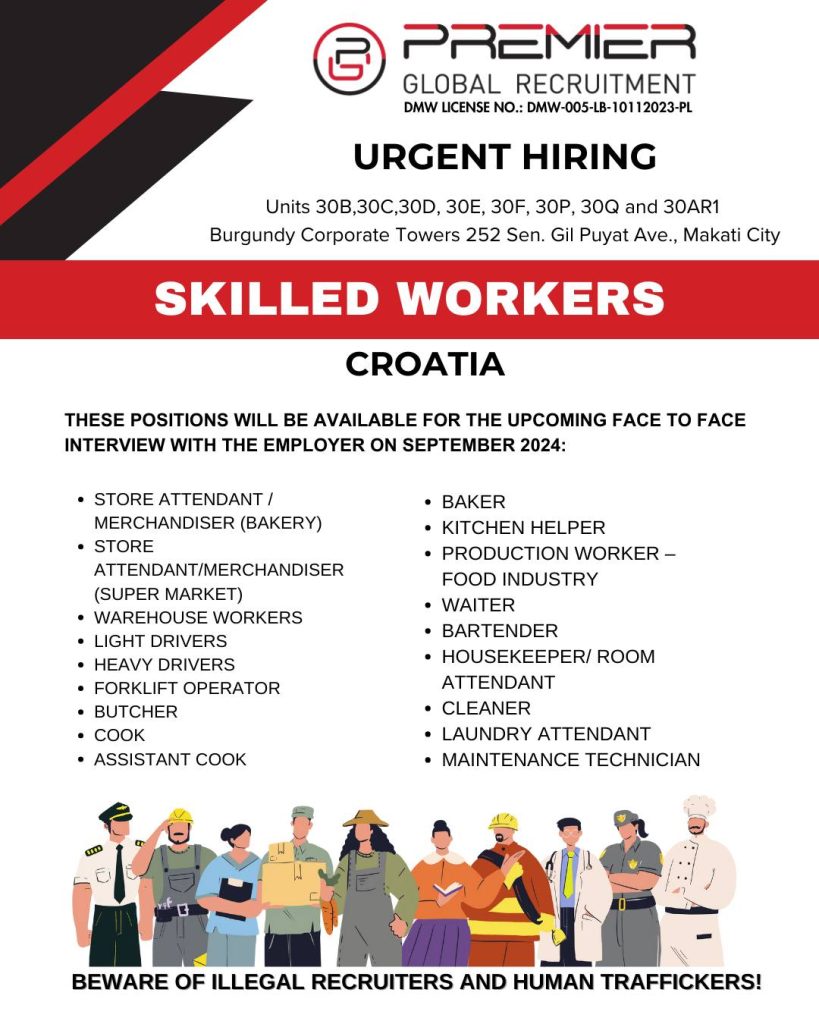 Croatia Hiring Skilled Workers under Premier Global Recruitment