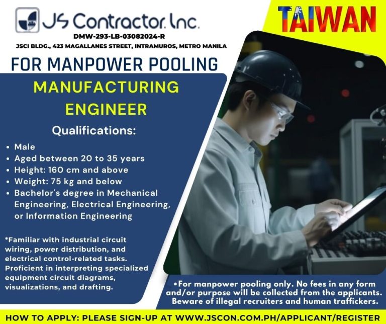 Taiwan Hiring Engineer under JS Contractor Inc.