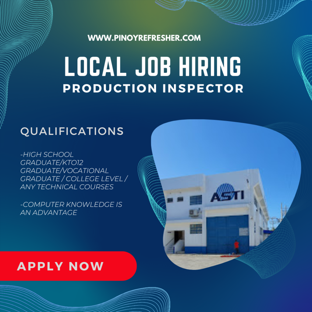 Local Hiring: Production Inspector for Reel Service (Philippines), Inc.