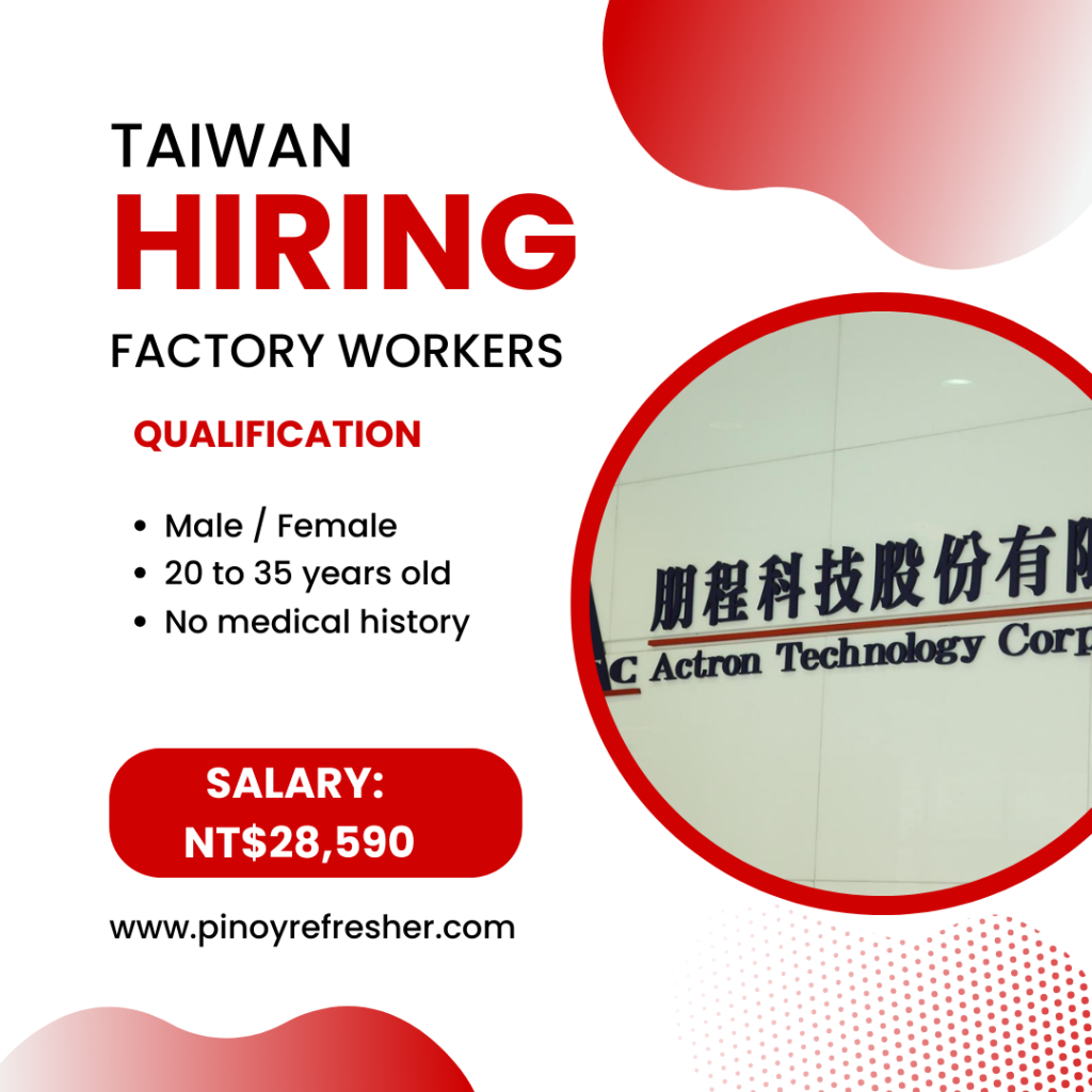 Taiwan Hiring Factory Workers for Actron Technology Corporation