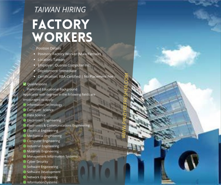 Immediate Hiring: Factory Workers for Taiwan – Quanta Computer Inc ...