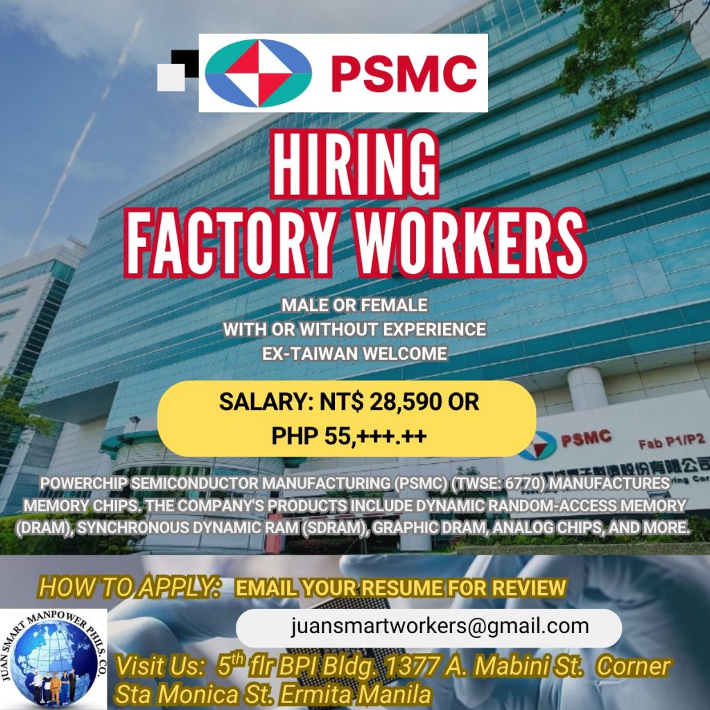 Taiwan Hiring Factory Workers for Powerchip Semiconductor Manufacturing ...