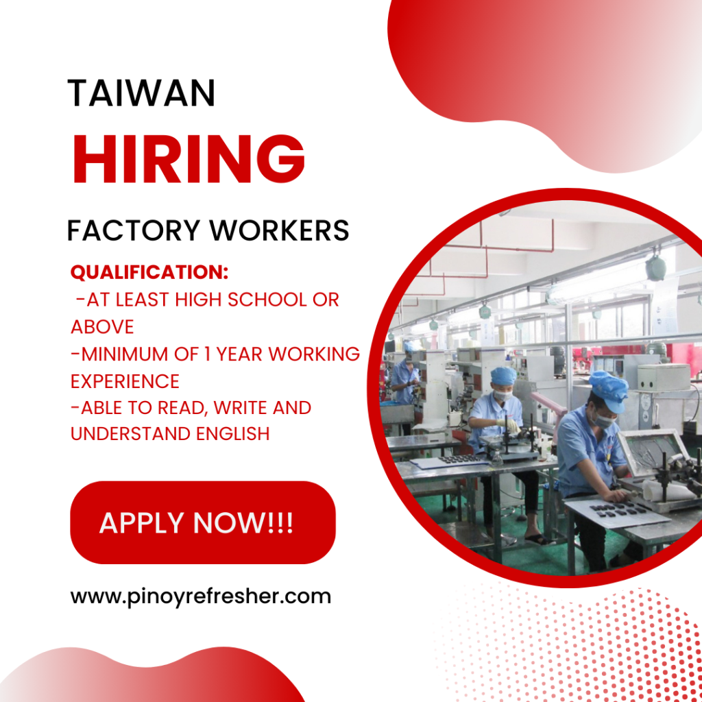 Taiwan Hiring Factory Workers under Premium Quality Work Solutions Corp ...