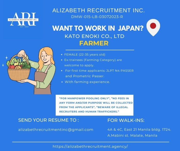 Japan Hiring Farmers for Kato Enoki Co., Ltd.