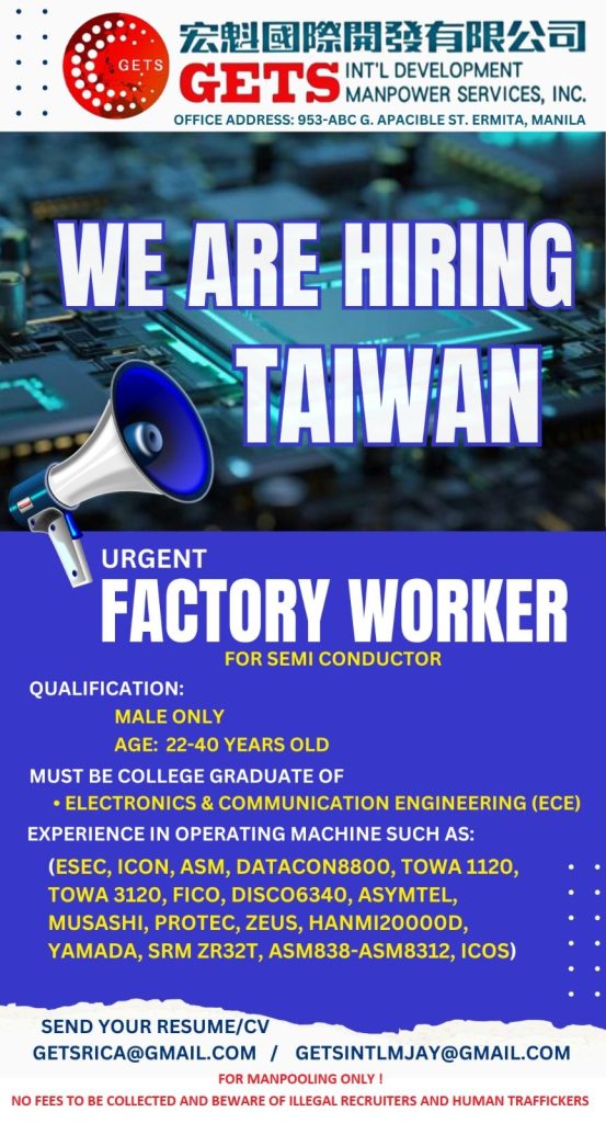 Hiring Factory Workers for Semiconductor Company - Pinoy Refresher 2016