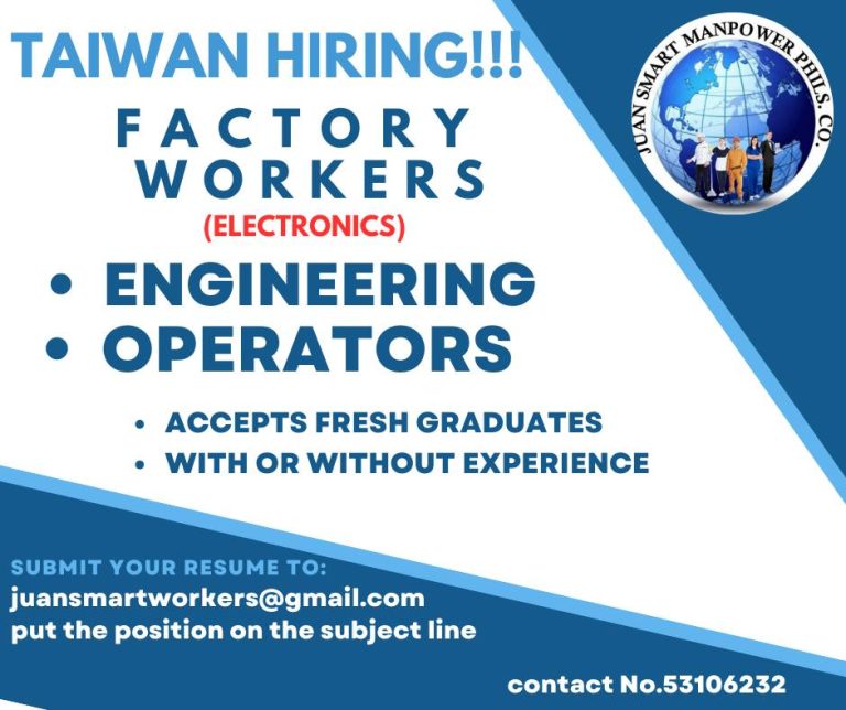 Taiwan Hiring Operator and Engineers for Electronics Company ...
