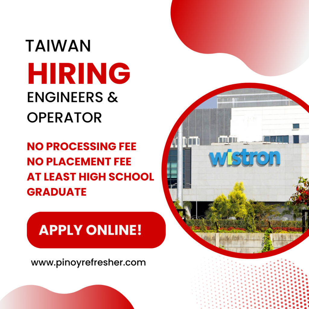 Taiwan Hiring Engineers and Operators for Wistron Corporation | NO ...