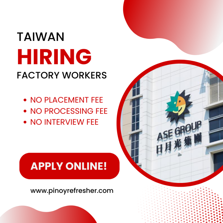 Urgent Hiring Factory Workers for ASE Kaohsiung bound to Taiwan