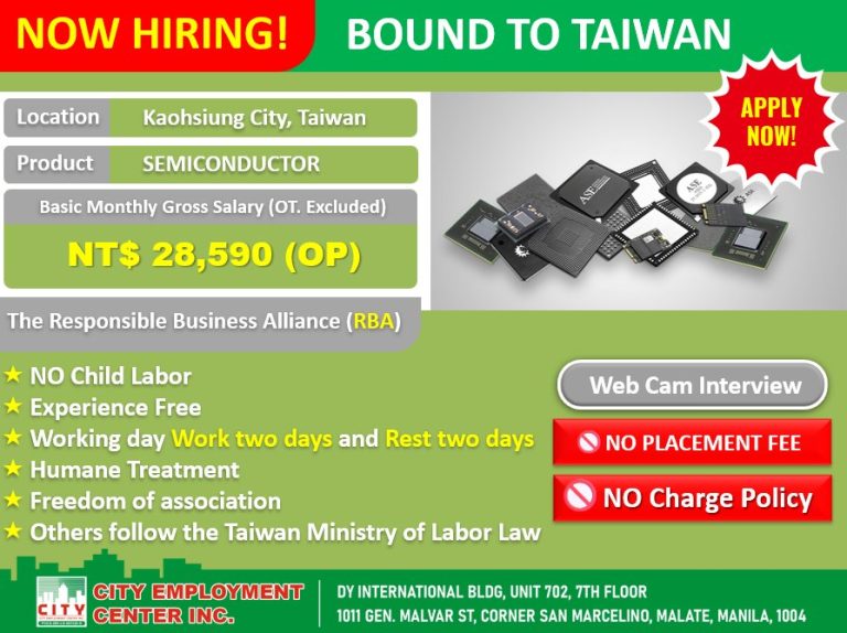 Taiwan Hiring Production Operator for Semiconductor | No Placement Fee