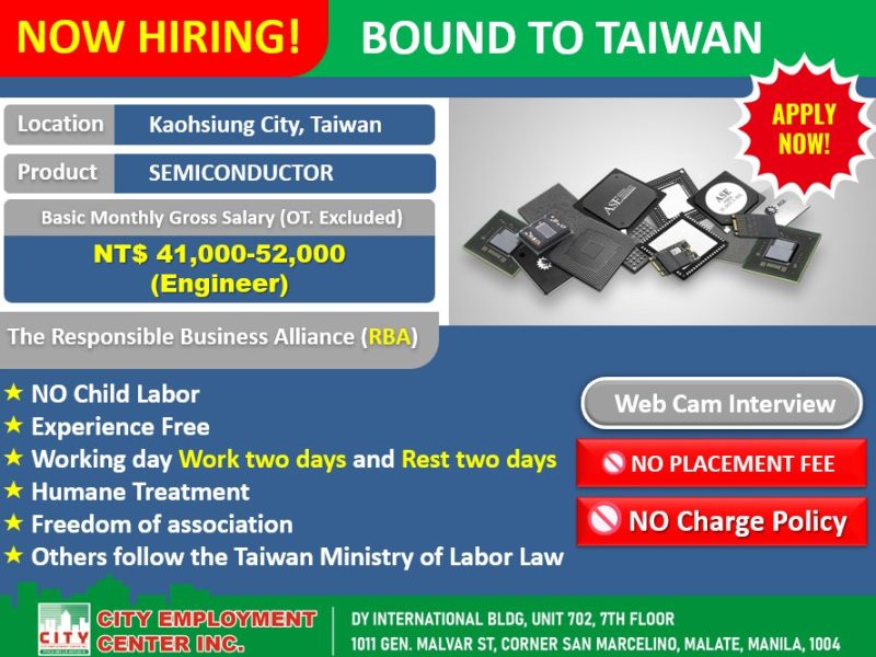Taiwan Hiring White Collar Engineers for Semiconductor | No Placement Fee