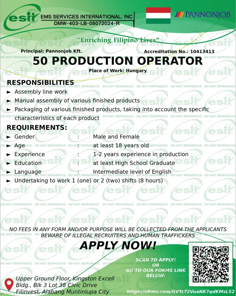 Hiring Production Operators for Pannonjob bound to Hungary | At least ...