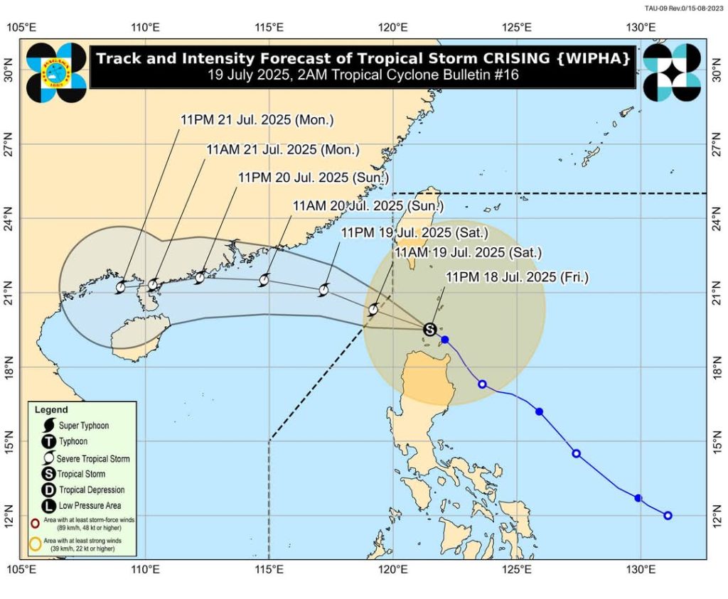 Tropical Storm Crising Strengthens as It Moves Along Calayan Coast